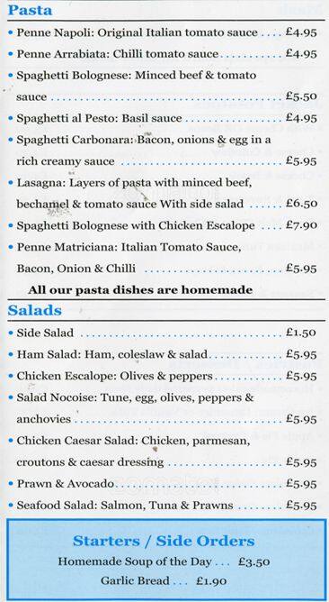 Menu at Little Woodford cafe, London