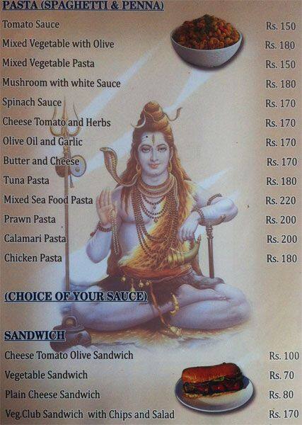 Menu at Shiva Plaza Cafe, Mahabalipuram
