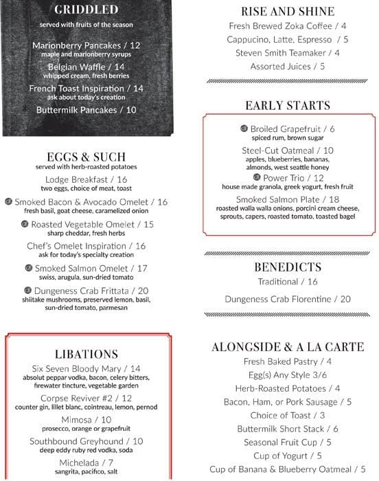 Menu at Six-Seven Restaurant, Seattle