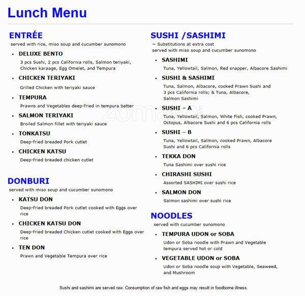 Menu at Tuna House restaurant, Bellevue