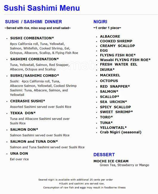 Menu at Tuna House restaurant, Bellevue