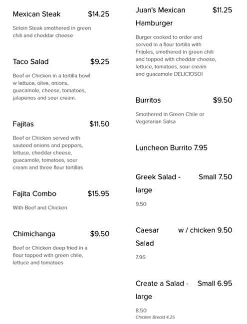 Menu at Pegasus Restaurant, Castle Rock