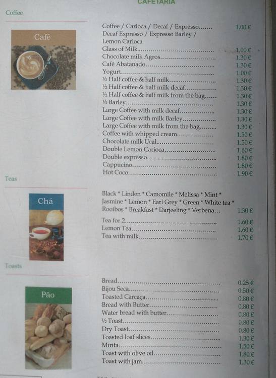 Menu at Marbella restaurant, Porto