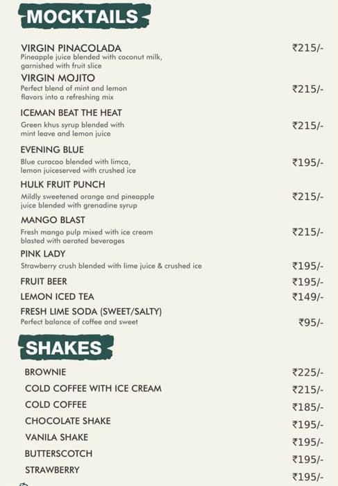 Menu at Cocoon- Eat.Play.Celebrate, Ghaziabad