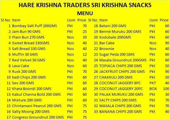 Menu of Govinda's Food Court, Malleshwaram, Bangalore