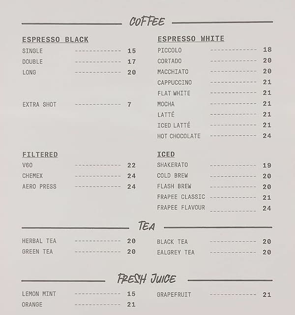 Menu of Social Brewers, DIFC, Dubai