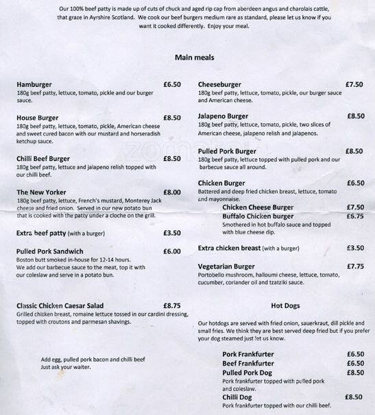 Menu at Burger & Shake restaurant, London