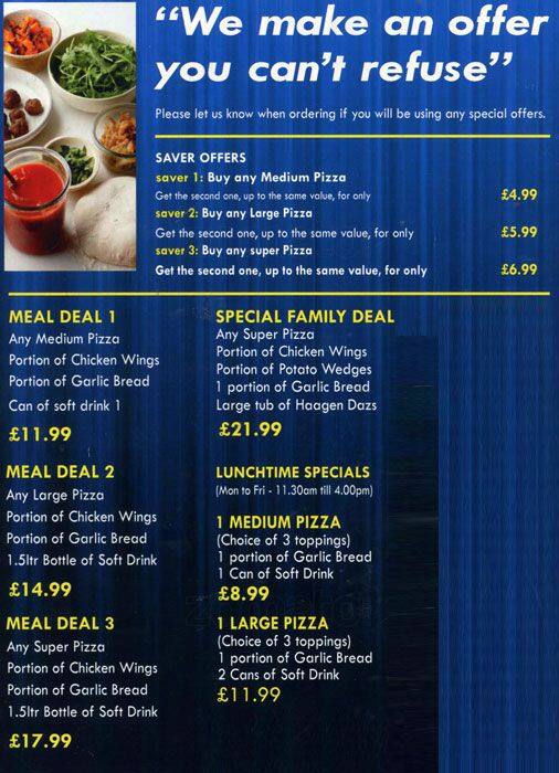 Menu at Pizza Bar One, Barnes, London, 193 Castelnau