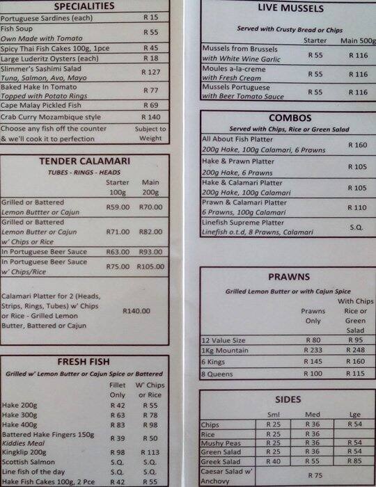 Menu au All about Fish restaurant, Johannesburg, Shop 3 Rivonia Corner