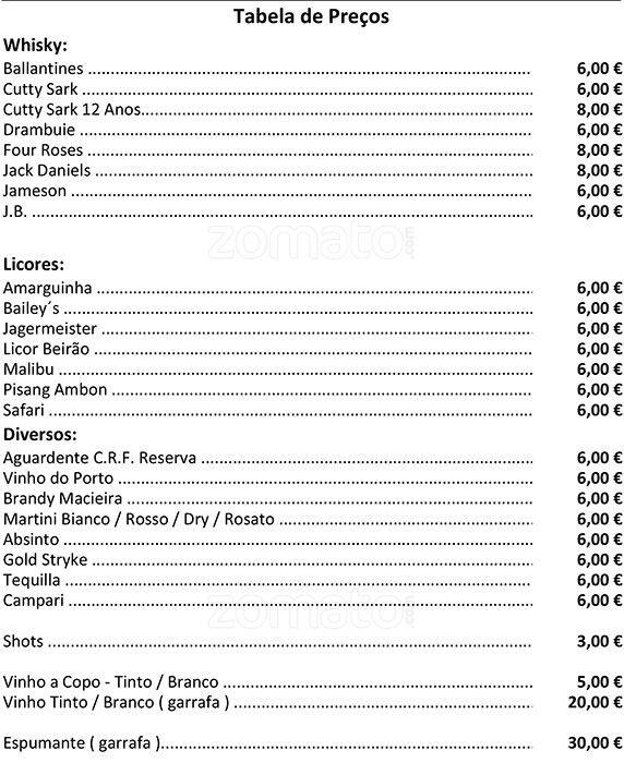 Menu at Construction pub & bar, Lisbon