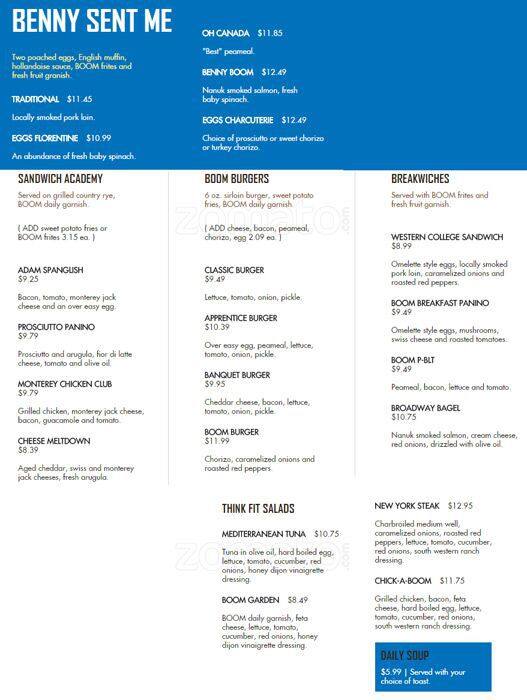 Menu at Boom Breakfast & Co restaurant, Toronto, St Clair Ave W