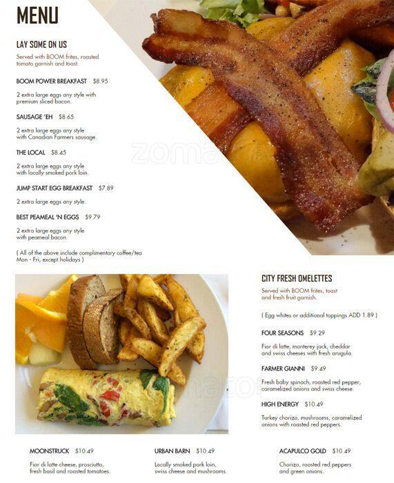 Menu at Boom Breakfast & Co restaurant, Toronto, St Clair Ave W