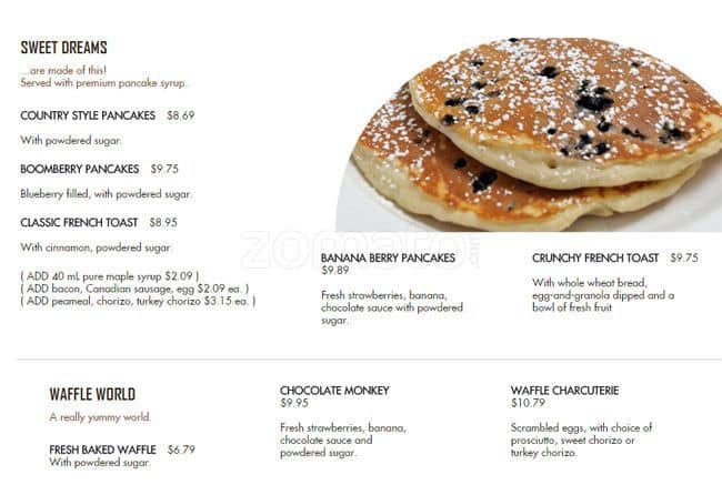 Menu at Boom Breakfast & Co restaurant, Toronto, St Clair Ave W