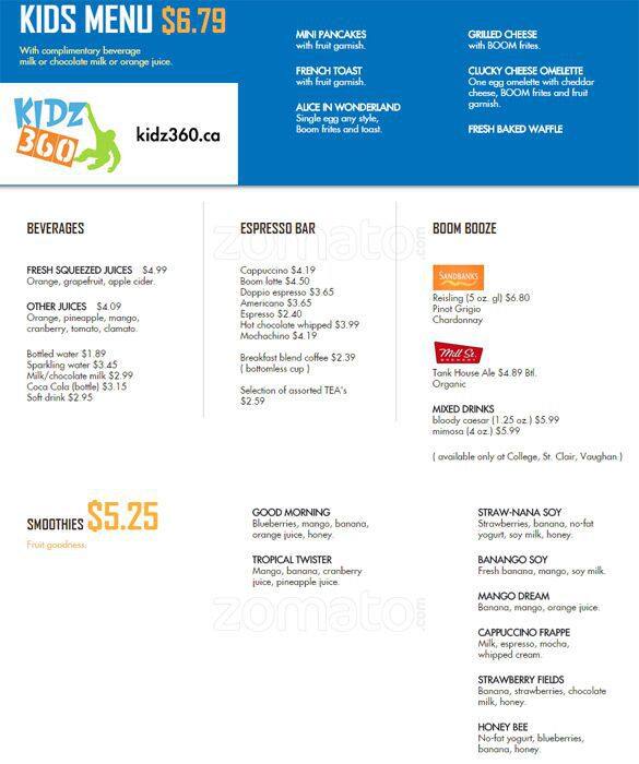 Menu at Boom Breakfast & Co restaurant, Toronto, St Clair Ave W