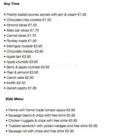 Menu at The River Cafe, Dublin, Raheny Shopping Centre