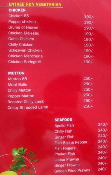 Menu at FabHotel Vinflora, Hyderabad