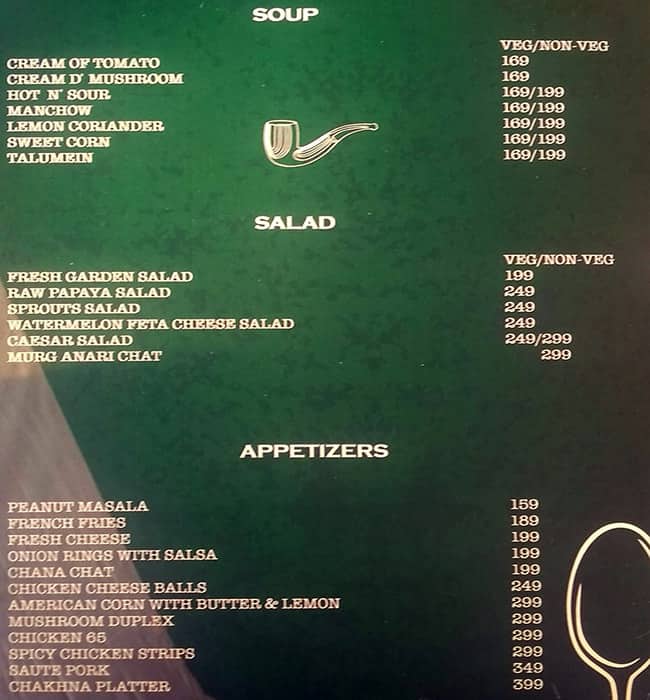 Menu of Scotland Yard, VIP Road, Zirakpur