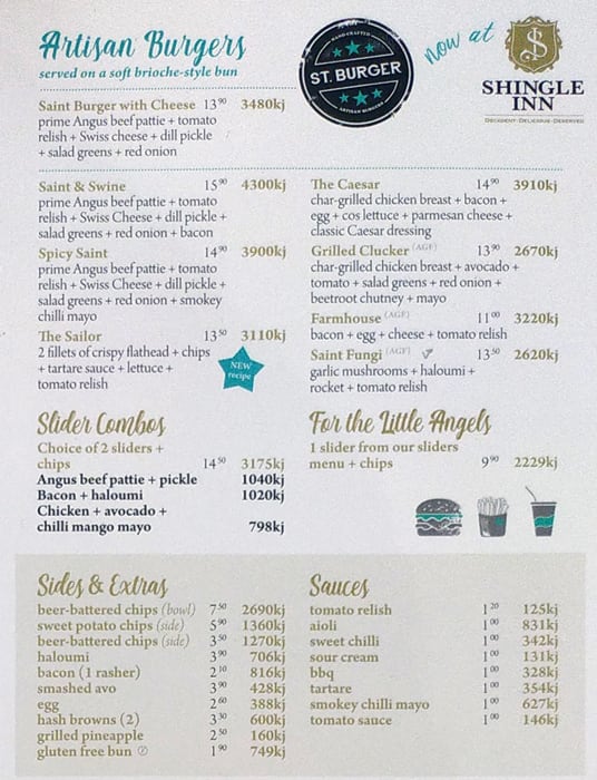 Menu at Shingle Inn Indooroopilly restaurant, Indooroopilly, Level 3