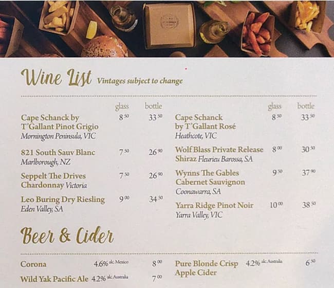 Menu at Shingle Inn restaurant, Brisbane City, 229 Queen St