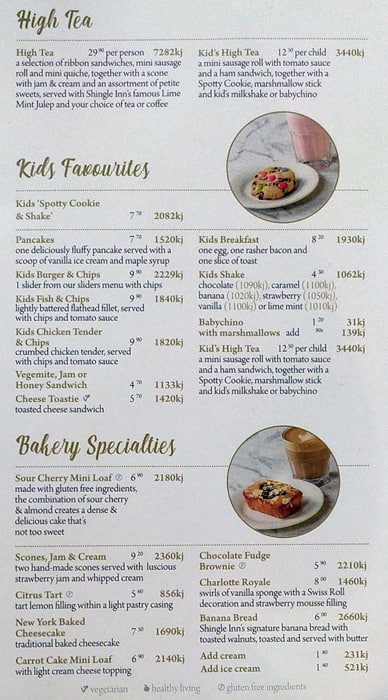 Menu at Shingle Inn restaurant, Brisbane City, 229 Queen St