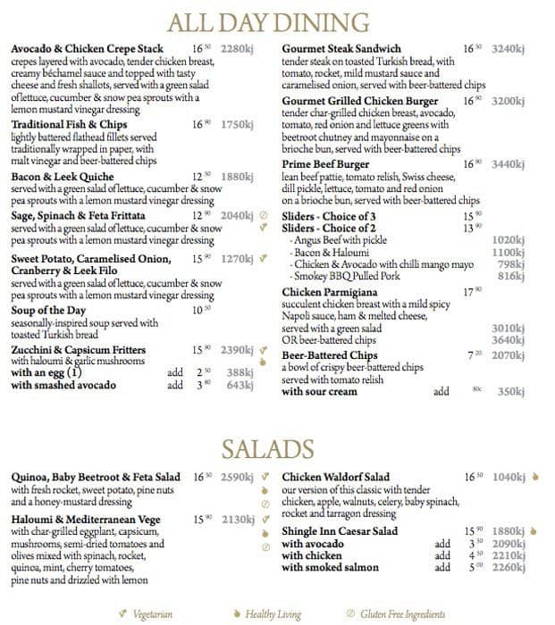Menu at Shingle Inn restaurant, Carindale, Westfield Carindale