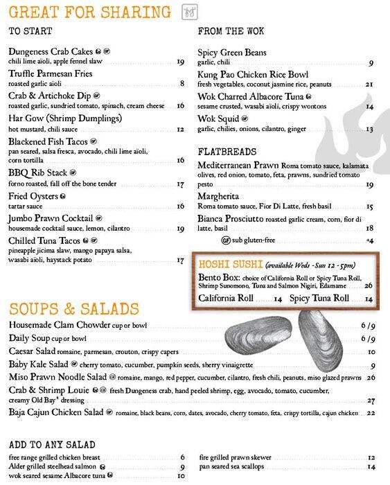 Menu at The Sandbar Seafood Restaurant, Vancouver