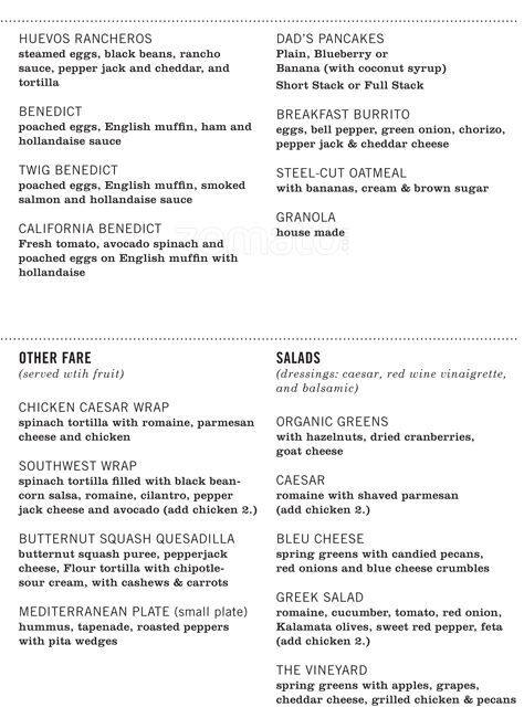 Menu at Red Twig cafe, Edmonds