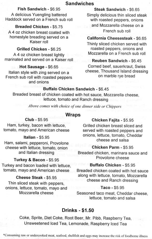 Menu at Pit Stop Sports Bar & Grill, Nanty-Glo