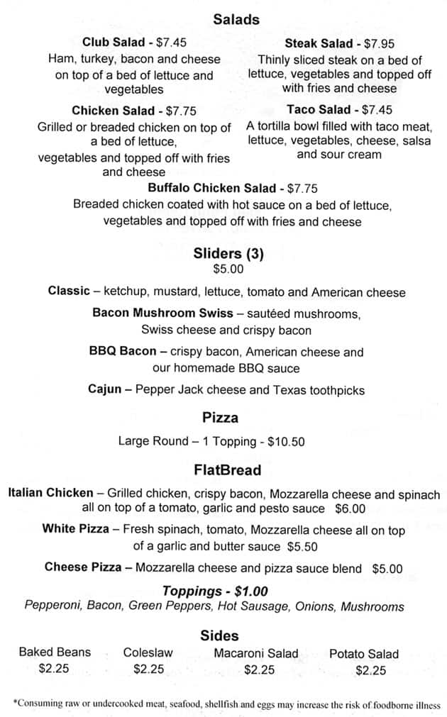 Menu at Pit Stop Sports Bar & Grill, Nanty-Glo