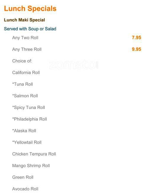 Menu at Sukiya Japanese Steakhouse, Aiken