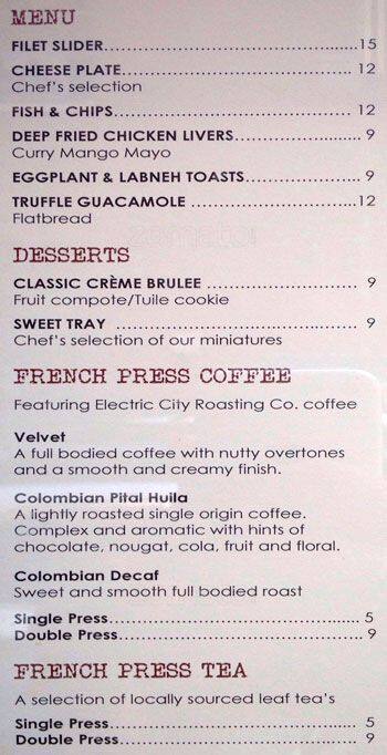 Menu at Vesper pub & bar, Philadelphia, 223 S Sydenham St