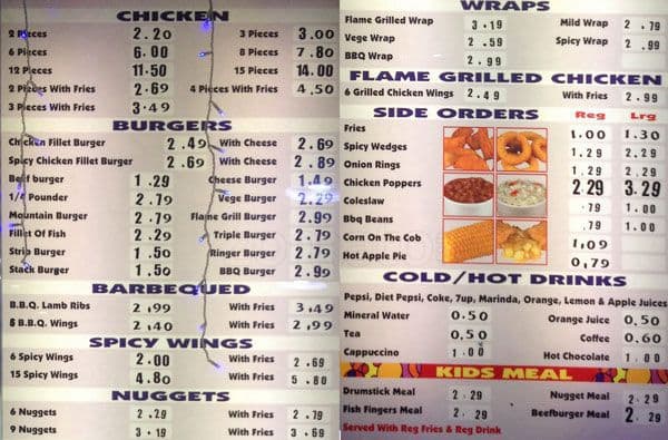 Menu at Chicken World, London, 74 Godstone Road