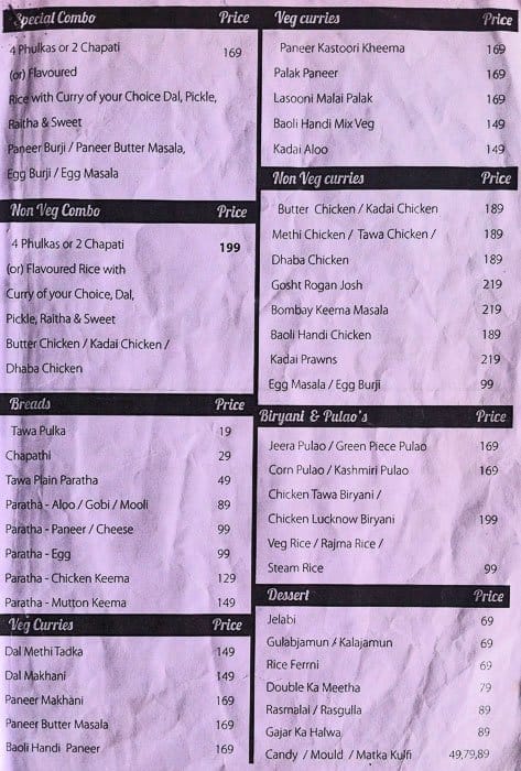 Menu at Jaldi Haldi, Hyderabad