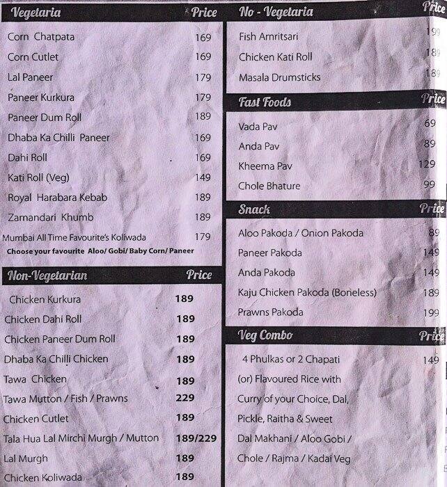 Menu at Jaldi Haldi, Hyderabad