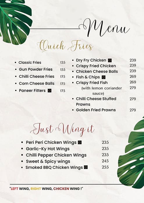 Menu of The 11:11 Cafe, Barasat, Kolkata