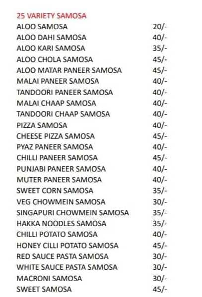 Menu of Variety Samosa, Lal Kuan, Ghaziabad