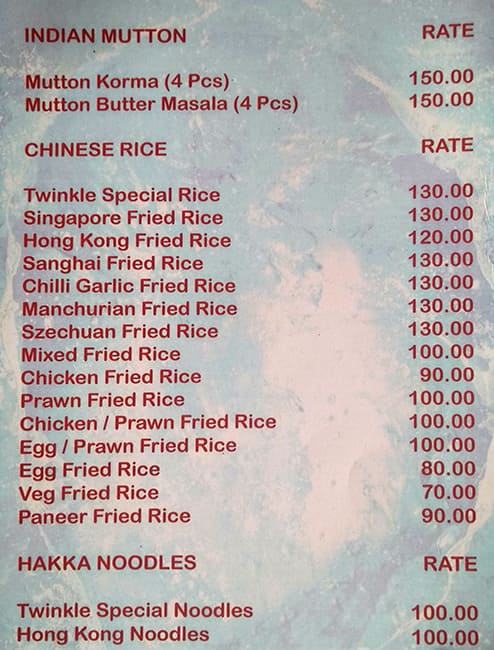 Menu at Twinkle Restaurant, Howrah