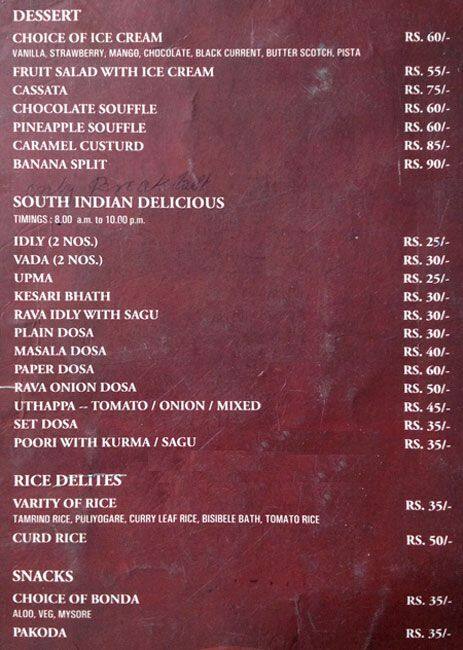 Menu at Blue Nile, Bengaluru, XHPC+6XW