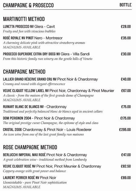 Menu at Piccolino Heddon Street restaurant, London, 21 Heddon St