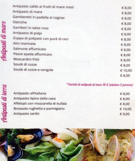 Menu da La Pinta - La Tana Sarda, Roma