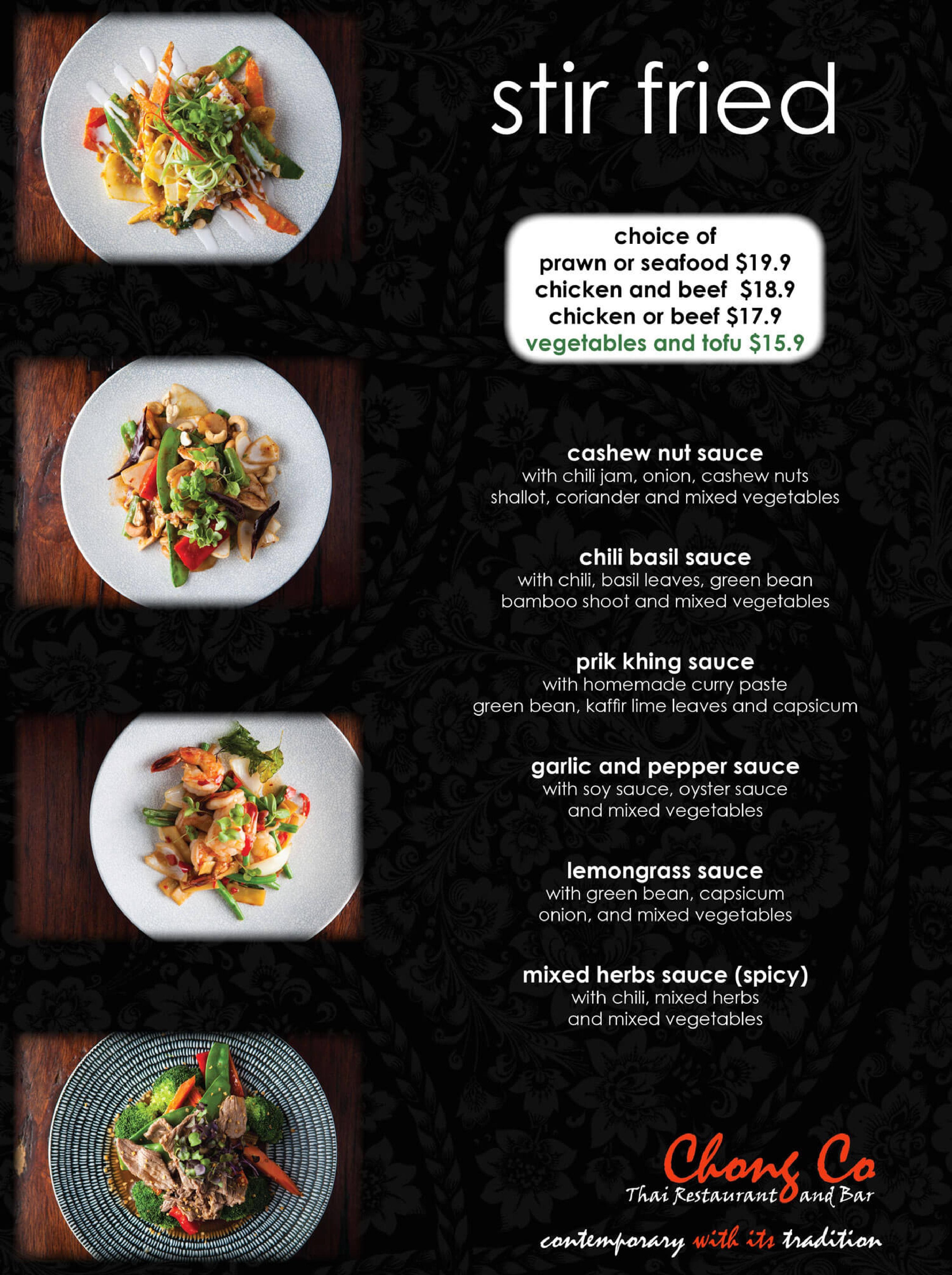 Carta del restaurante Chong Co Thai Stanhope, Stanhope Gardens, 2 Sentry Dr