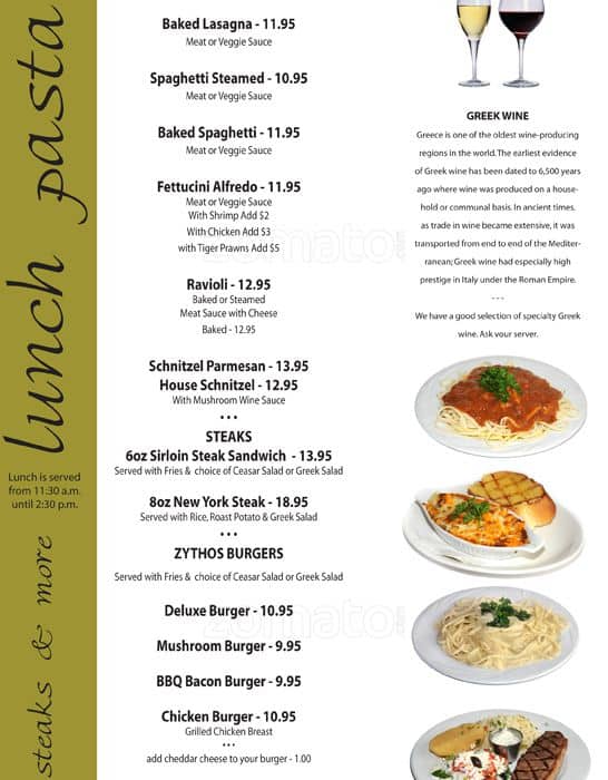 Menu at Zythos restaurant, Langley Township