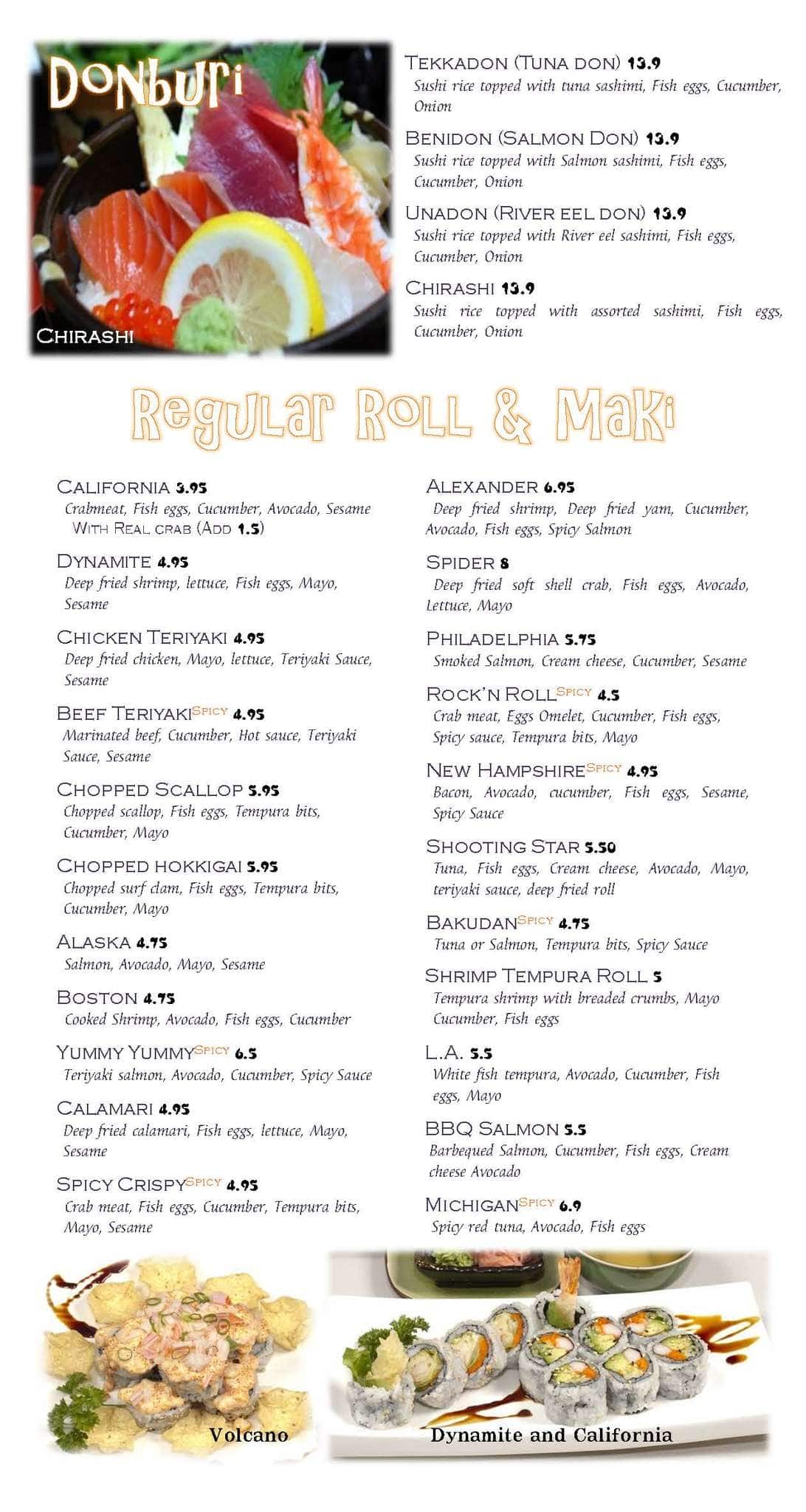 Menu at Sei Sushi Restaurant, Winnipeg