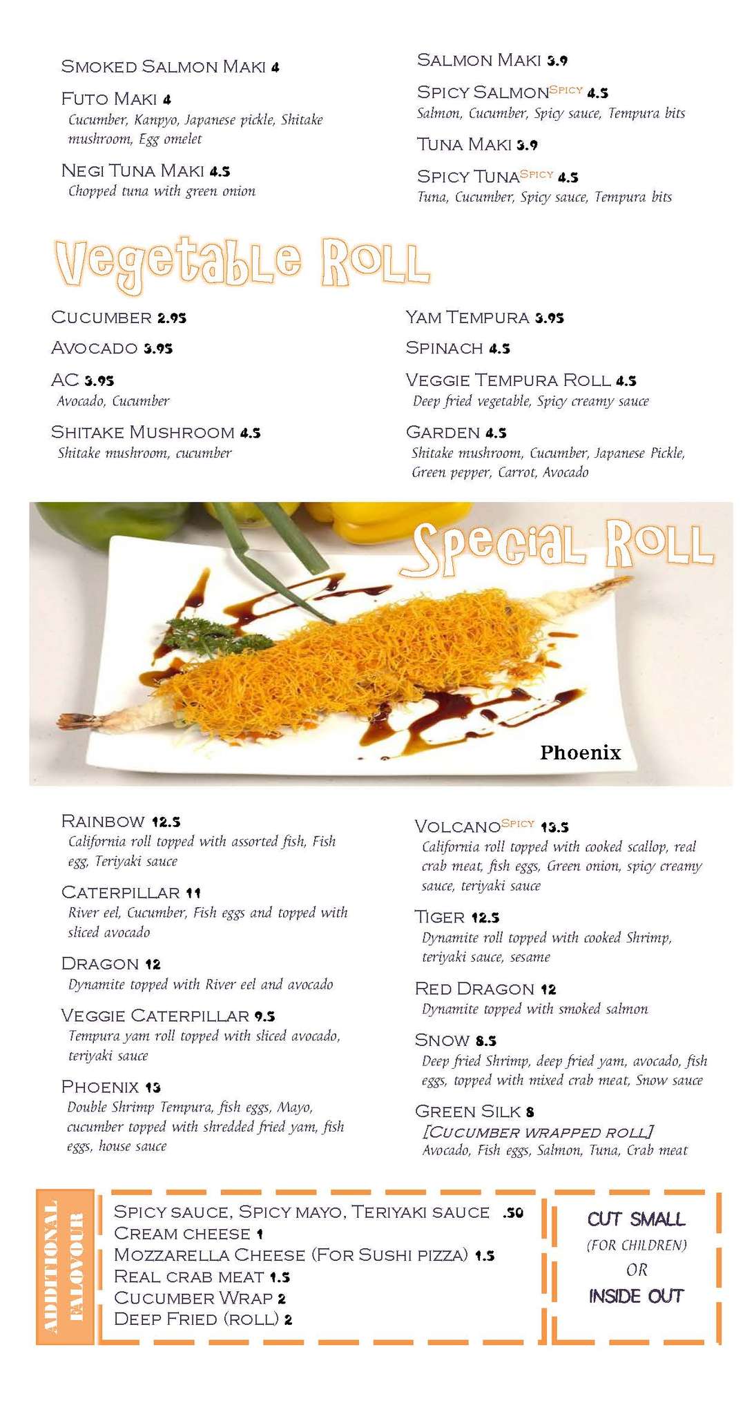 Menu at Sei Sushi Restaurant, Winnipeg