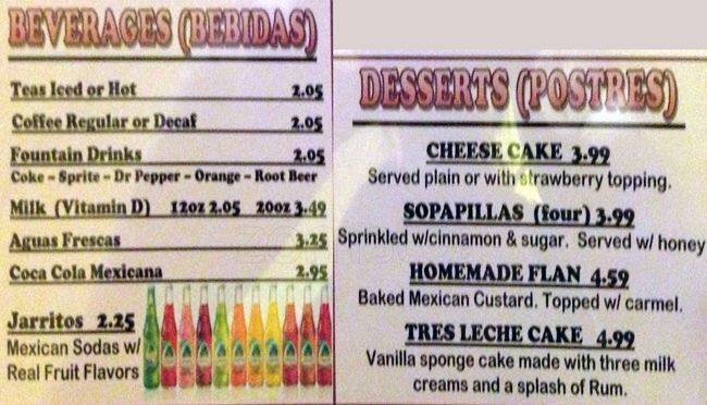 Menu at Fiesta Mexican Restaurant, Fort Worth