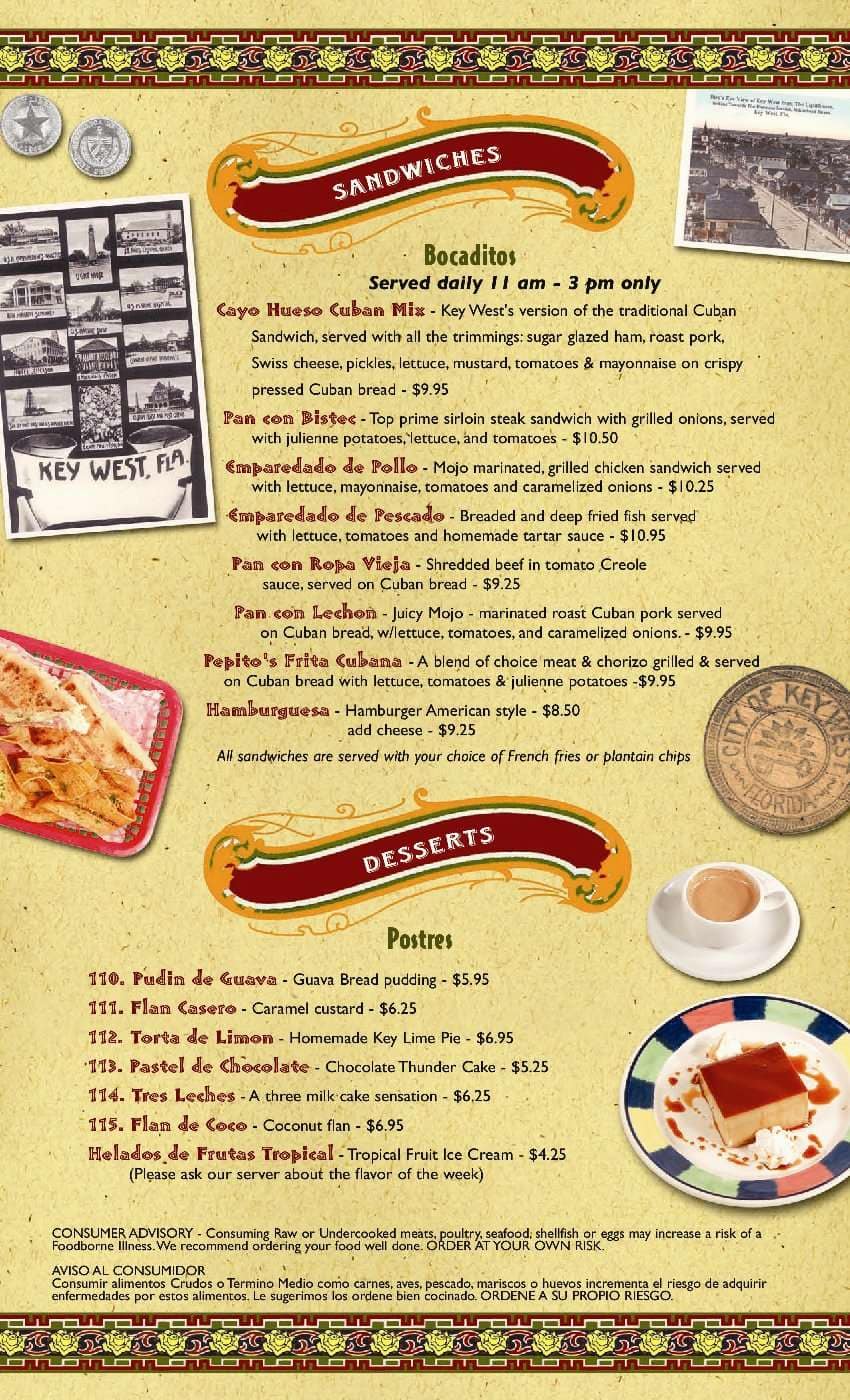 Menu at EL Meson de Pepe pub & bar, Key West, Mallory Square