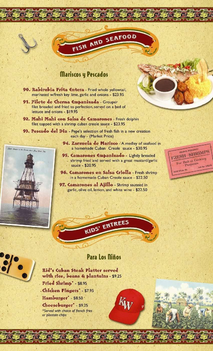 Menu at EL Meson de Pepe pub & bar, Key West, Mallory Square