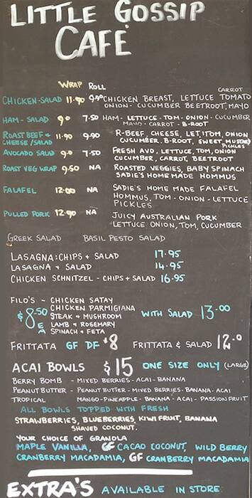 Menu at Little Gossip Cafe, Everton Hills, 103 Camelia Ave