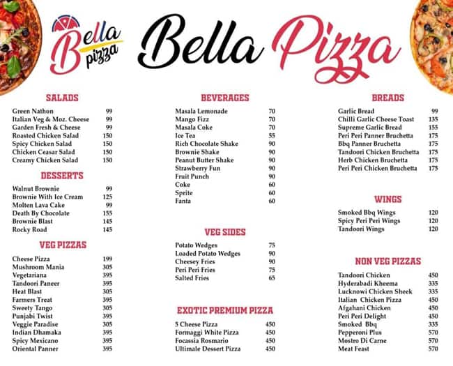 Menu of Bella Pizza, Yelahanka, Bangalore