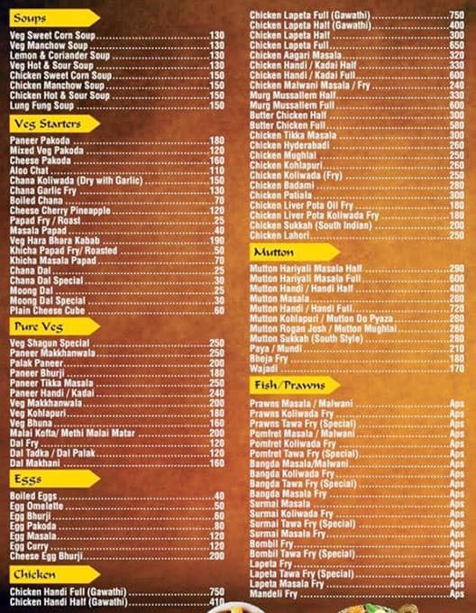 Menu of Shagun Spice, Bhiwandi, Thane
